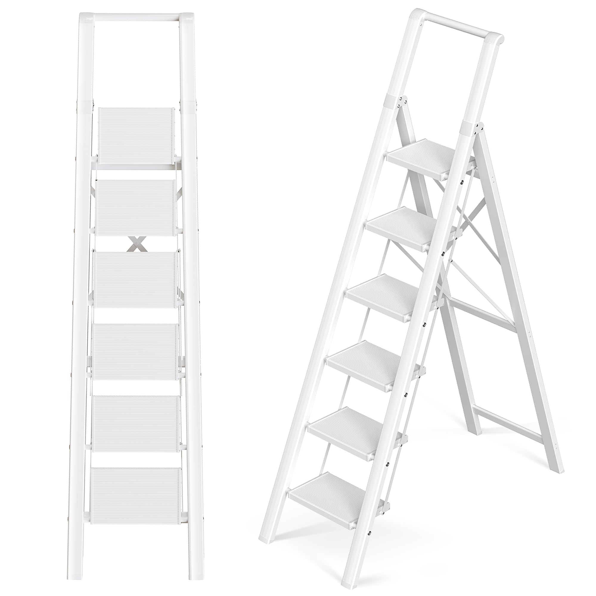 GameGem Step Ladder 6 Step Folding, Aluminum Ladders for High Ceilings ...