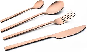 Amazon.com | Snplowum 24-PIECE Copper Forged Flatware Set, Food Grade Stainless Steel Cutlery ...
