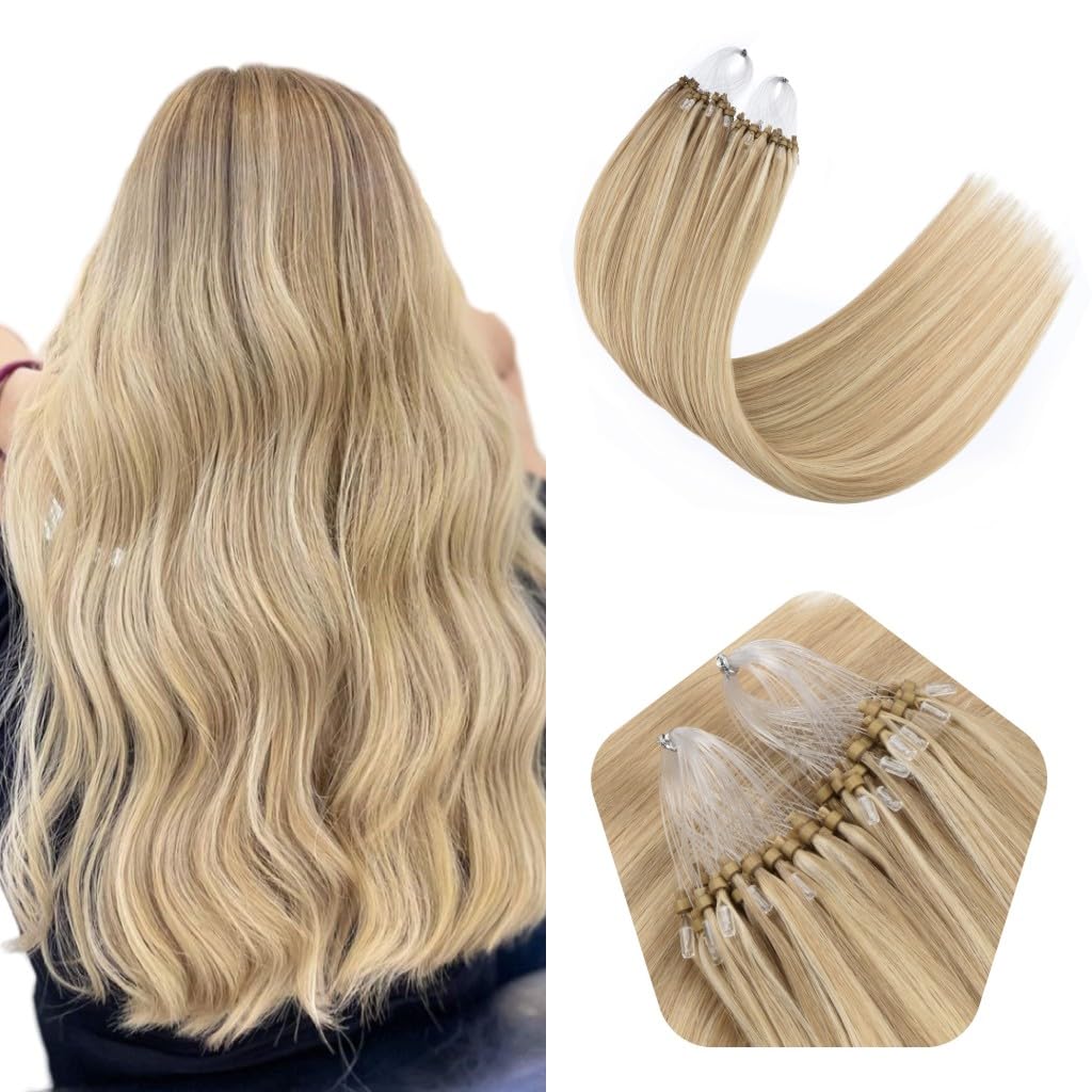 Amazon.com : Micro Hair Extensions Human Hair Highlight Ash Blonde with ...
