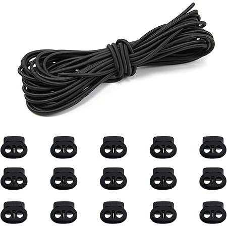 15pcs Black Plastic Cord Locks, 1pc 5m Black Elastic Cord, Drawstring ...