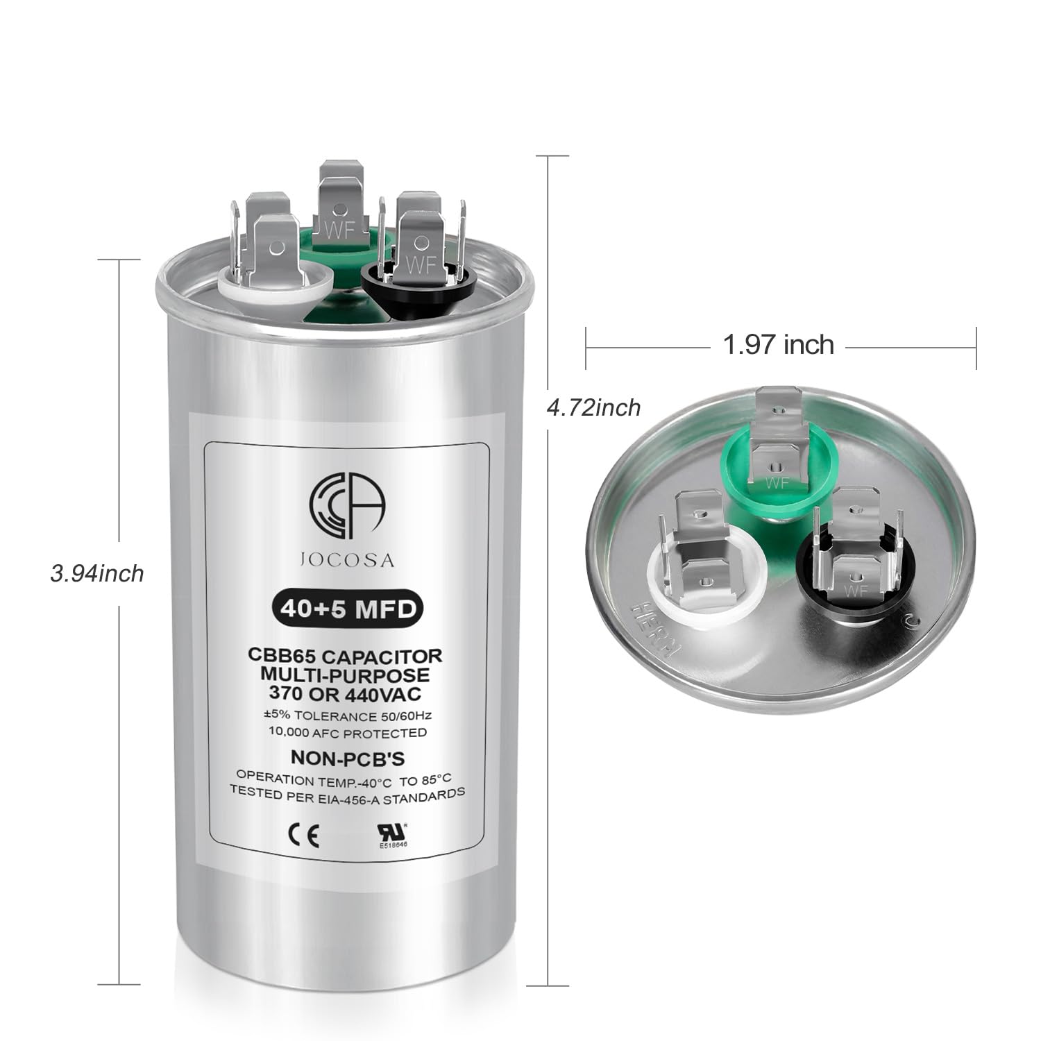 Snapklik.com : 40+5μf 40/5MFD Dual Run Round Capacitor For AC 370 Or ...