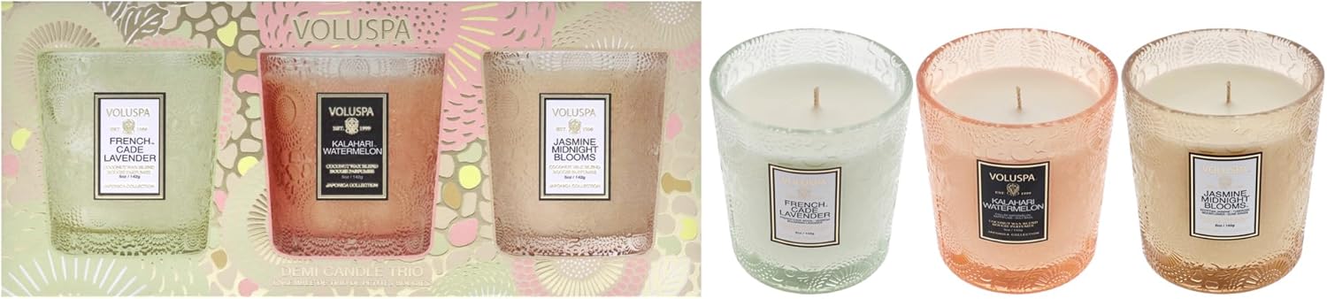Amazon.com : Voluspa Home Refresh 3 Demi Candles Gift Set - Coconut Wax ...