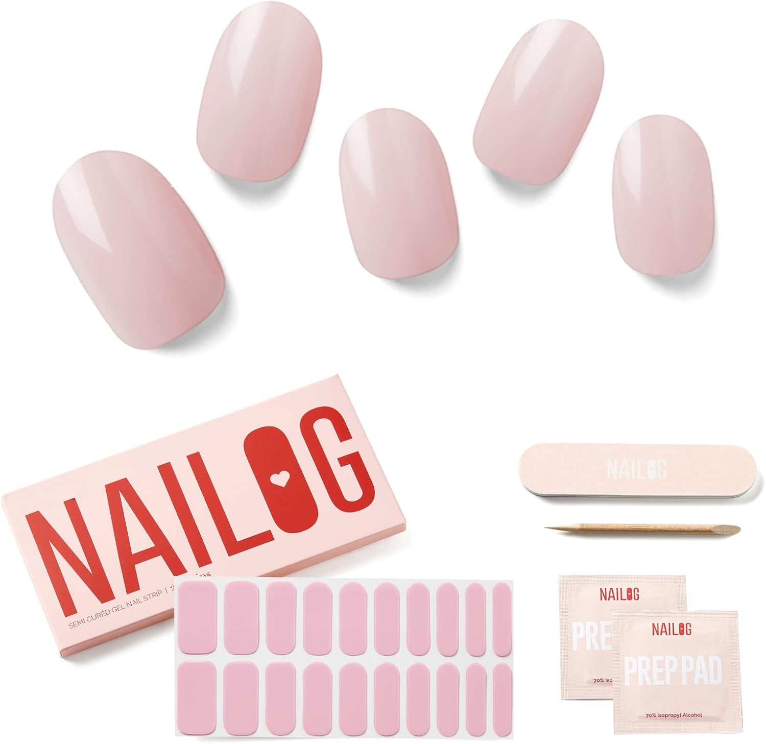 NAILOG Semi Cured Gel Nail Strips, Extra Long Nail Polish Strips (20 ...