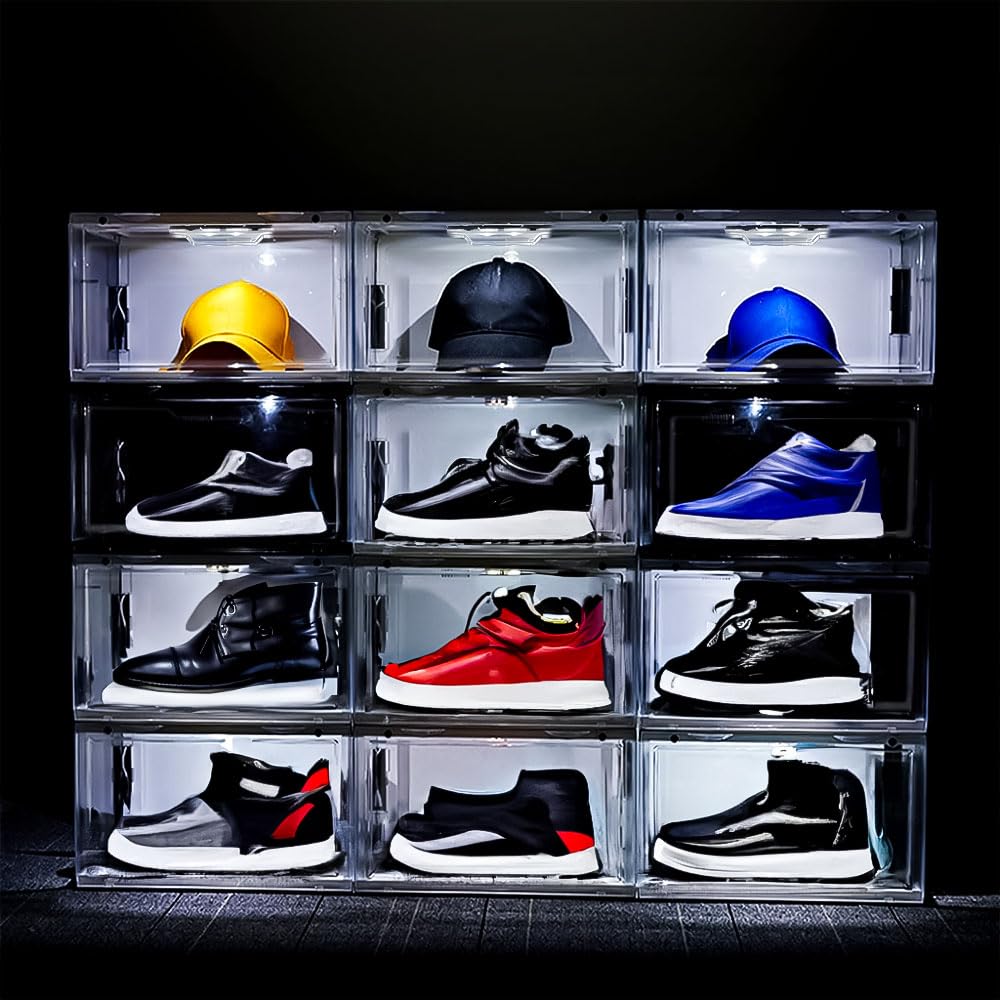Amazon.com: JNTKE 1 Pack LED Sneakers Boxes, Stackable Clear Shoe ...