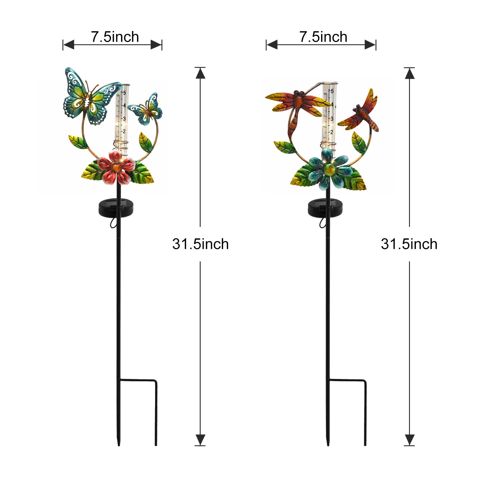 Snapklik.com : ALLADINBOX 2 Set 315inch Solar Powered Metal Rain Gauge Butterfly And Dragonfly