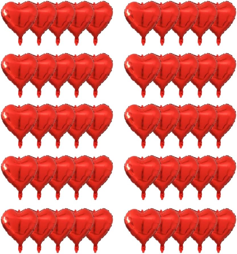 Amazon.com: 50 Pcs 10 inch Red Heart-Shaped Balloons Foil Mylar ...