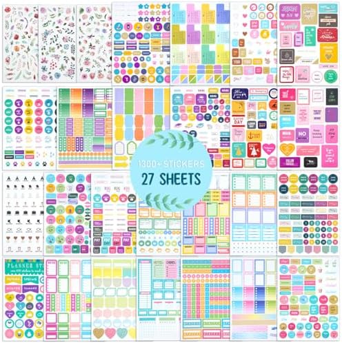27 Blätter Bullet Journal Sticker Set, 1300+ Aufkleber Kalender Sticker ...