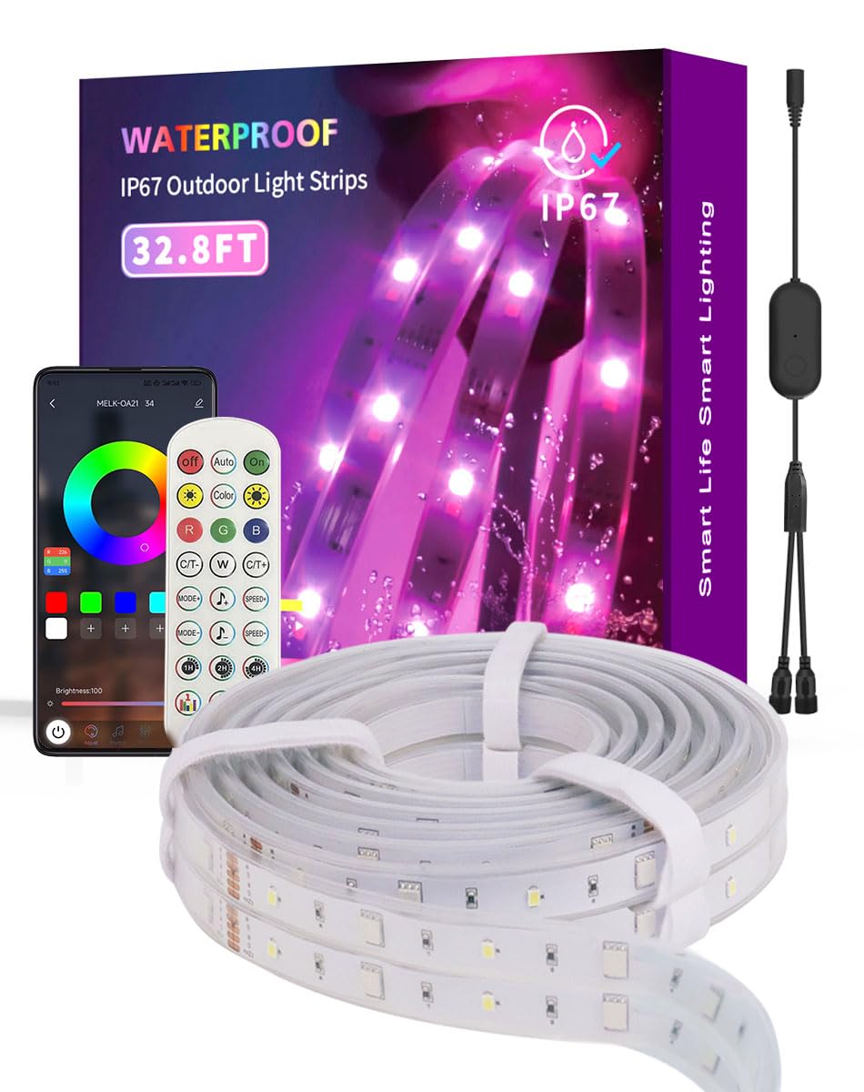 ALANTOP Outdoor LED Strip Lights Waterproof 10m, RGB Warm White LED ...