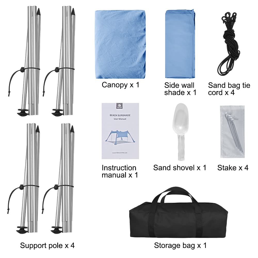 easierhike Beach Sunshade with Side Wall Shade Windproof Design,Sun ...