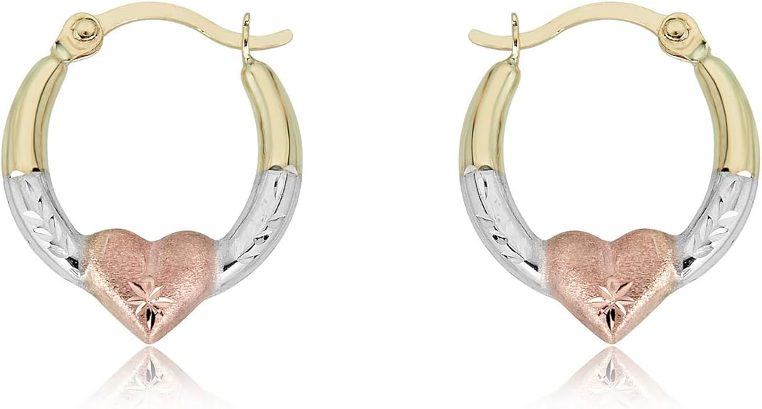 Amazon.com: AVORA 10K Gold Three-Tone Heart Creole Hoop Earrings ...