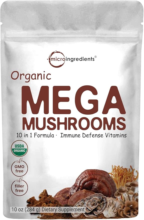 Amazon.com: Sustainably US Grown, Organic Mega Mushroom 10 in 1 Complex Formula Powder for ...