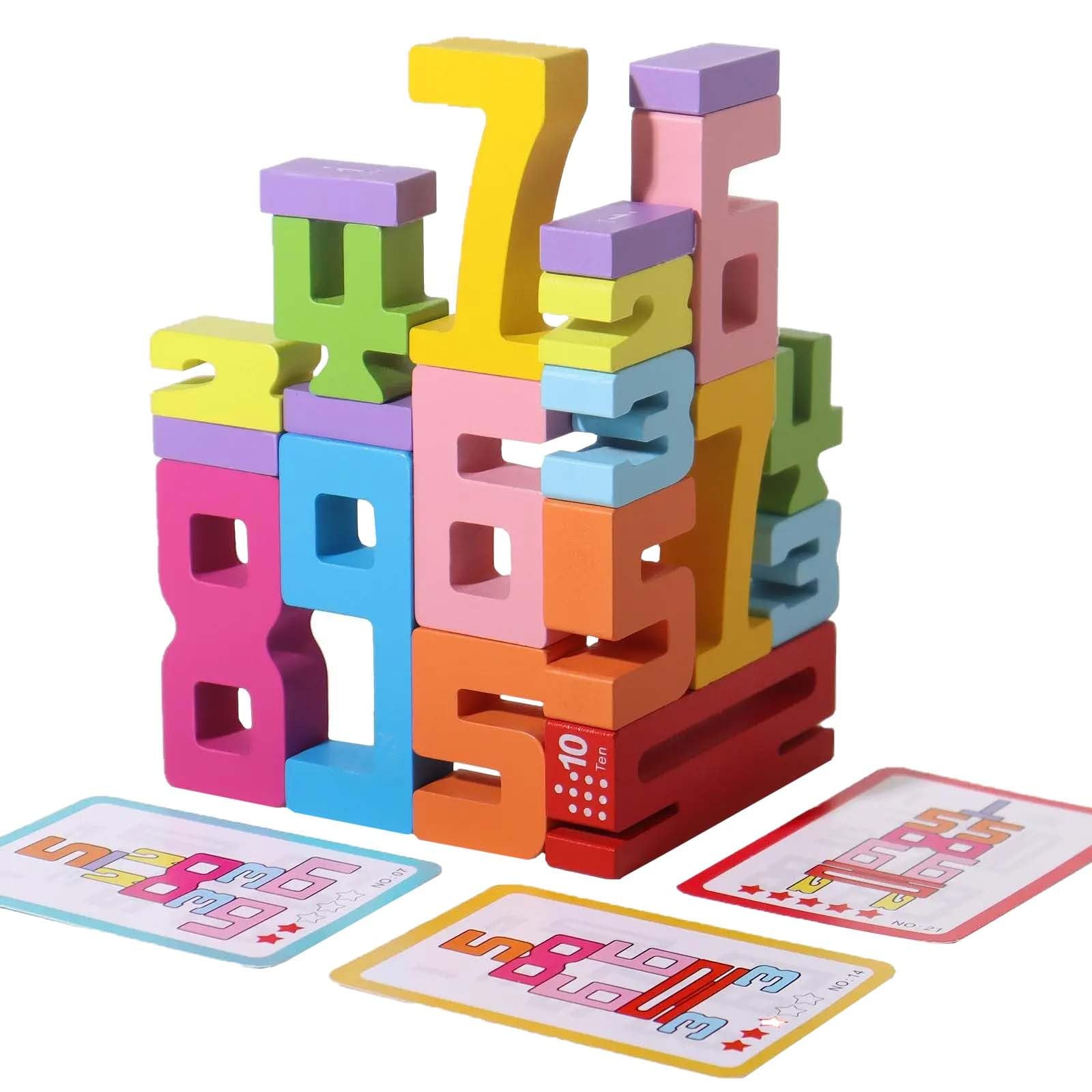 Amazon.com: Wooden Number Building Block 20PCs Number Blocks Toys Digital Building Blocks Large ...