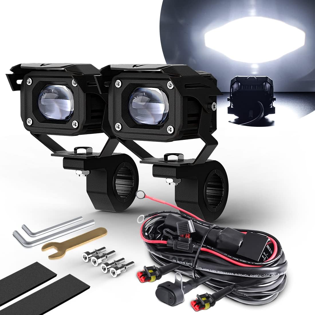 LEDUR Motorcycle Auxiliary Lights Kit LED Spot Driving Fog Lights With Mount Bracket Switch ...
