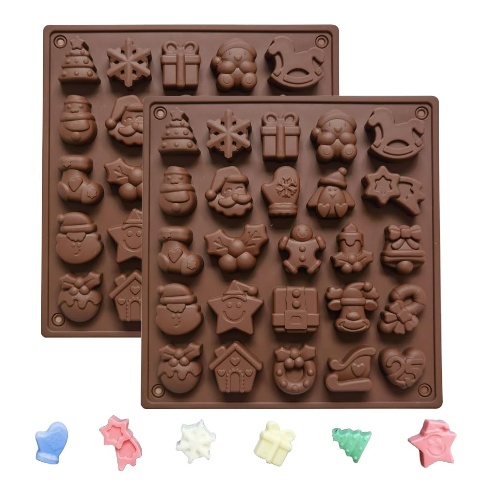 2 Pack Christmas Chocolate Moulds, 2 X 25-Cavity Xmas Silicone Non ...