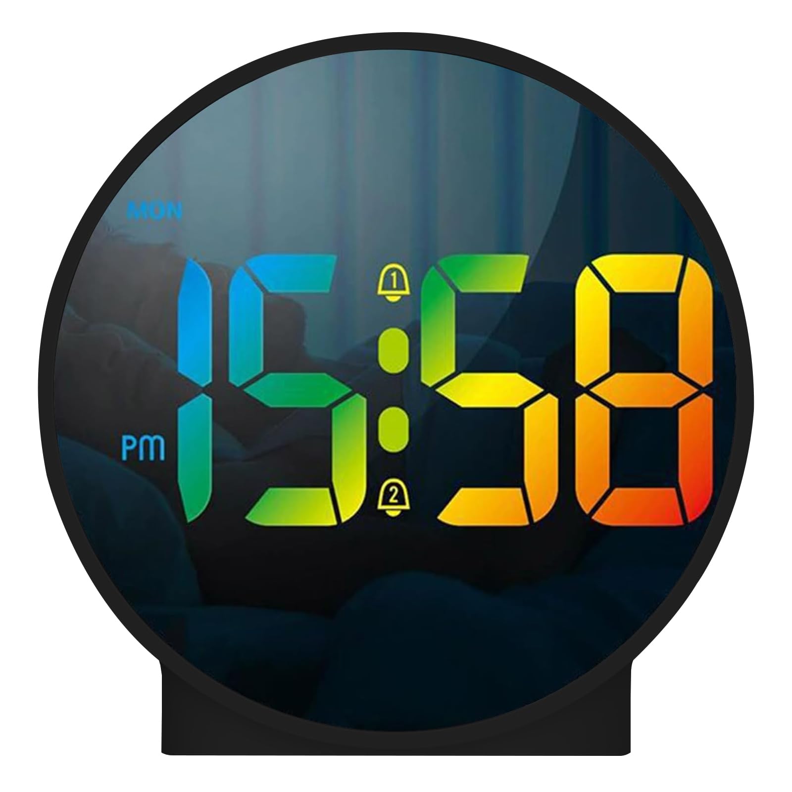 Alarm Clocks Bedside, LED Digital Alarm Clock with Colorful HD Curved Display, Small Digital ...