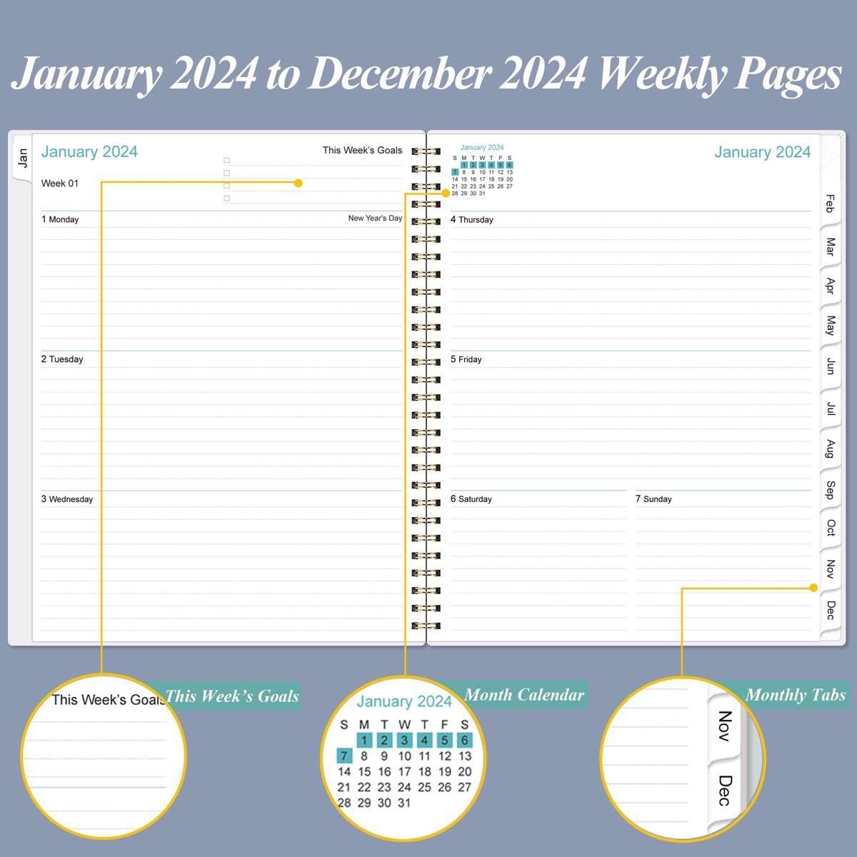 Snapklik.com : 2024 Planner - 8.5" X 11" Weekly Monthly Planner Spiral ...