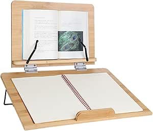 Bamboo Book Stand for Reading and Writing Adjustable Height Angle ...