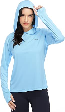 HISKYWIN Womens UPF 50+ Sun Protection Hoodie Long Sleeve Performance T-Shirt Athletic Top with ...