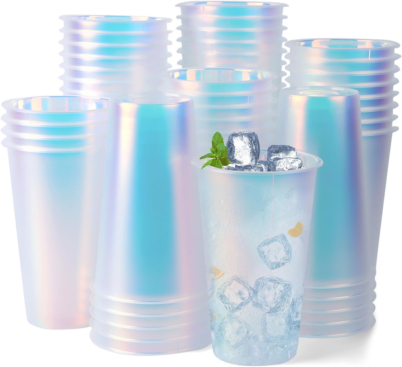 Amazon.com: Rionaty 50PCS Iridescent Plastic Cups, Disposable 16 oz ...