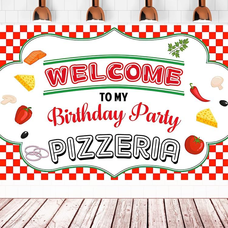 Amazon.com : Welcome to My Birthday Pizzeria Backdrop Cake Table Banner ...
