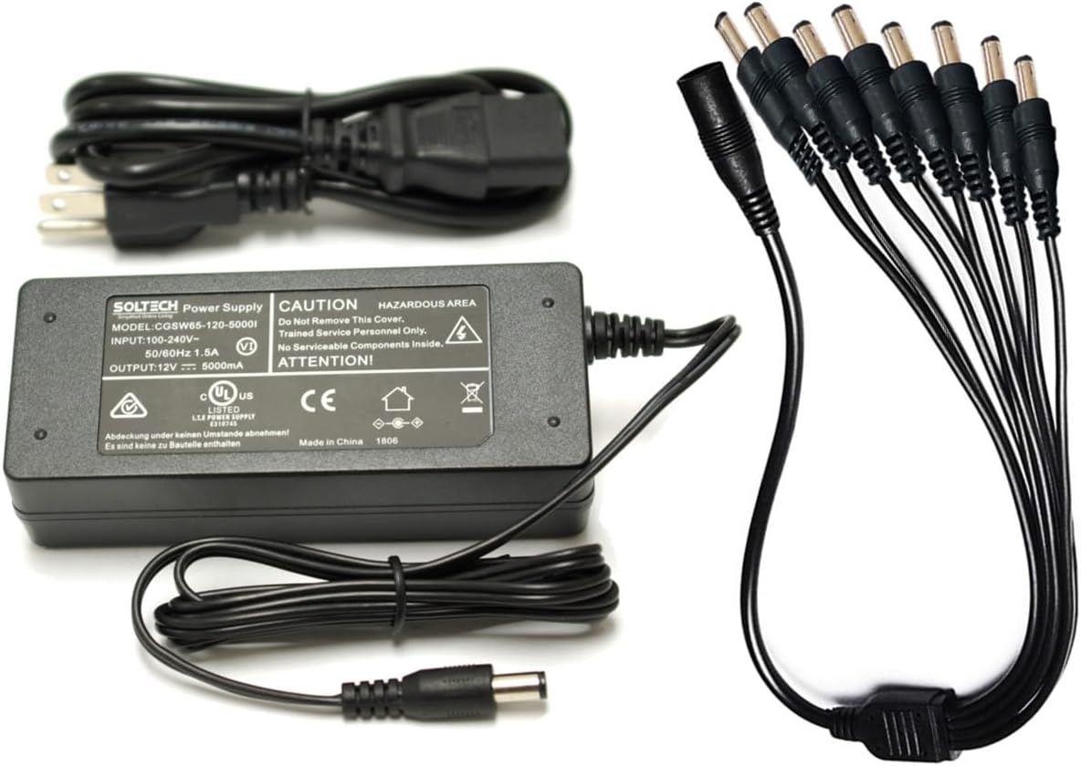 Amazon.com : DC 12V 5A Power Supply Adapter with 8 Splitter Power Cable ...
