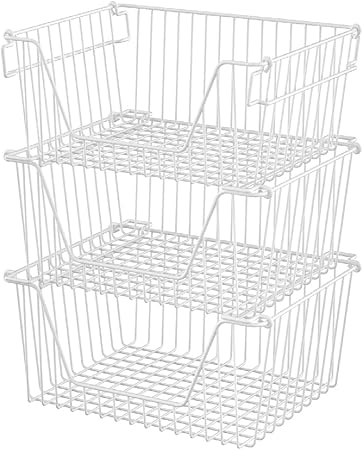 Amazon.com: Slideep 14" Large Bin Baskets Stacking Baskets Sturdy Metal ...