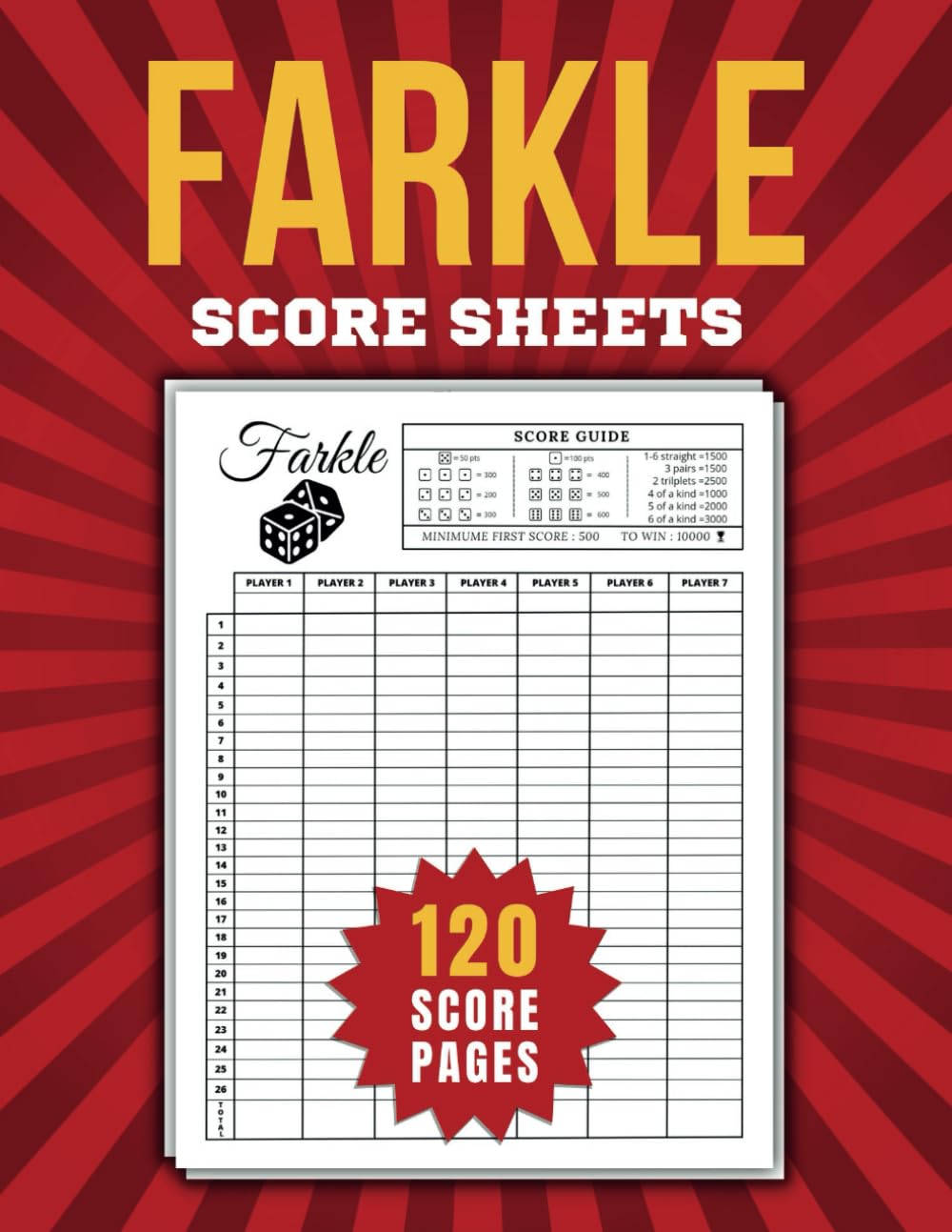 Farkle Score Sheets: 120 Large Score Pads for Scorekeeping - Farkle ...