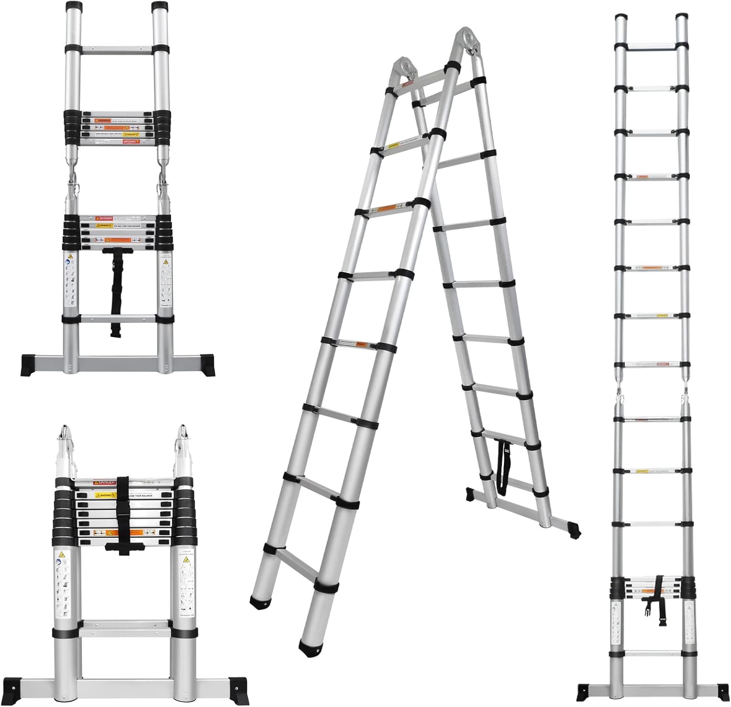 16.4ft Aluminum Telescopic Extension Ladder 2-in-1 A-Frame Ladder or ...