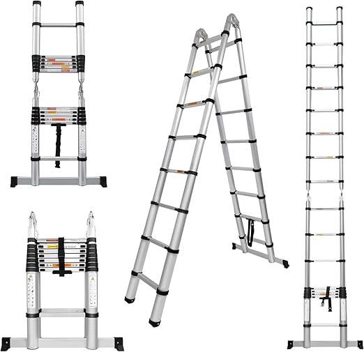 16.4ft Aluminum Telescopic Extension Ladder 2-in-1 A-Frame Ladder or ...