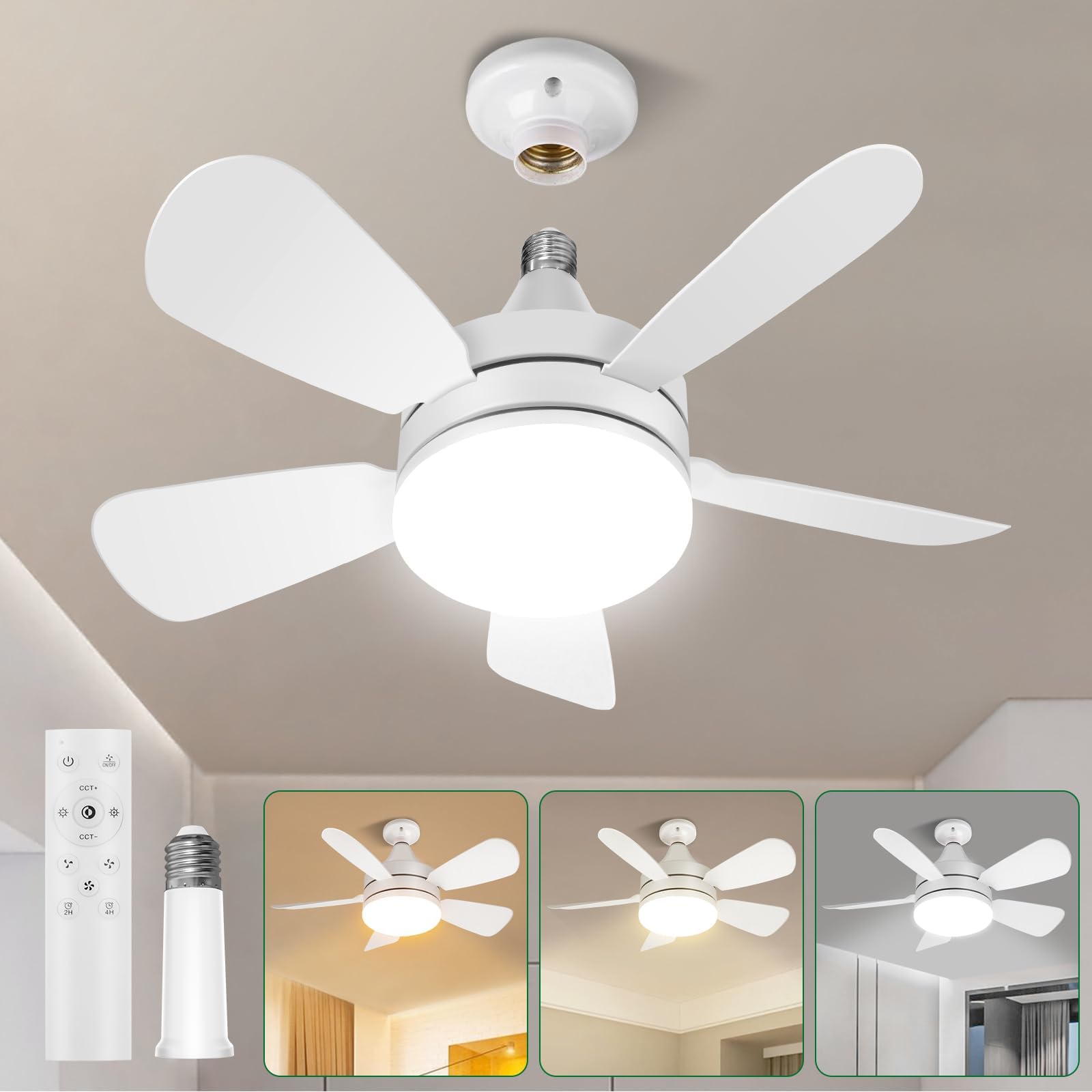 Socket Fan Light with Remote 2000 Lumen Screw in Ceiling Fan in Light ...