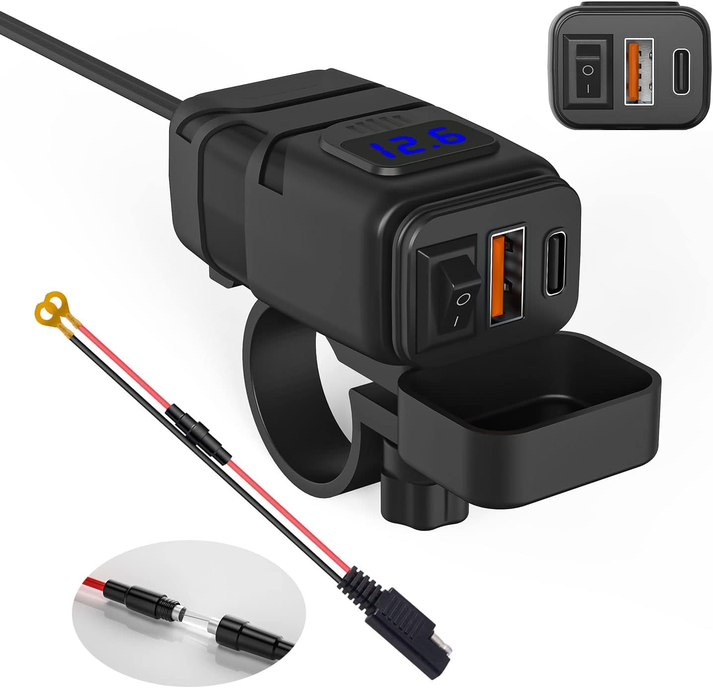 Amazon.co.jp: Kaedear (カエディア) バイク USB電源 防水 バイク専用 USB スマホ 充電 電圧計 usbポート ...