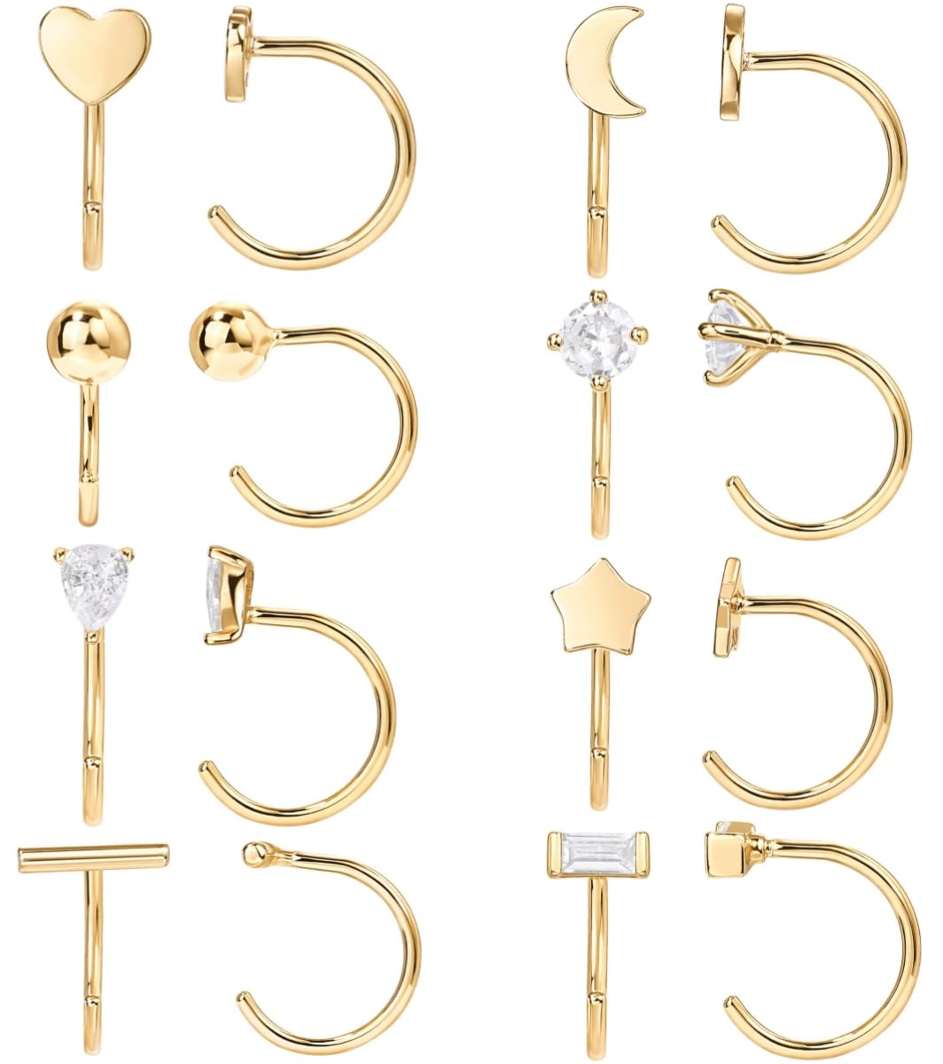 LYLYMIMI 8 Pairs Gold Open Huggie Hoop Earring Tiny CZ Half Hoop ...