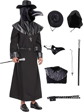 Amazon.com: Plague Doctor Costume Men Medieval Steampunk Black Death Cloak Robe Scary Full ...