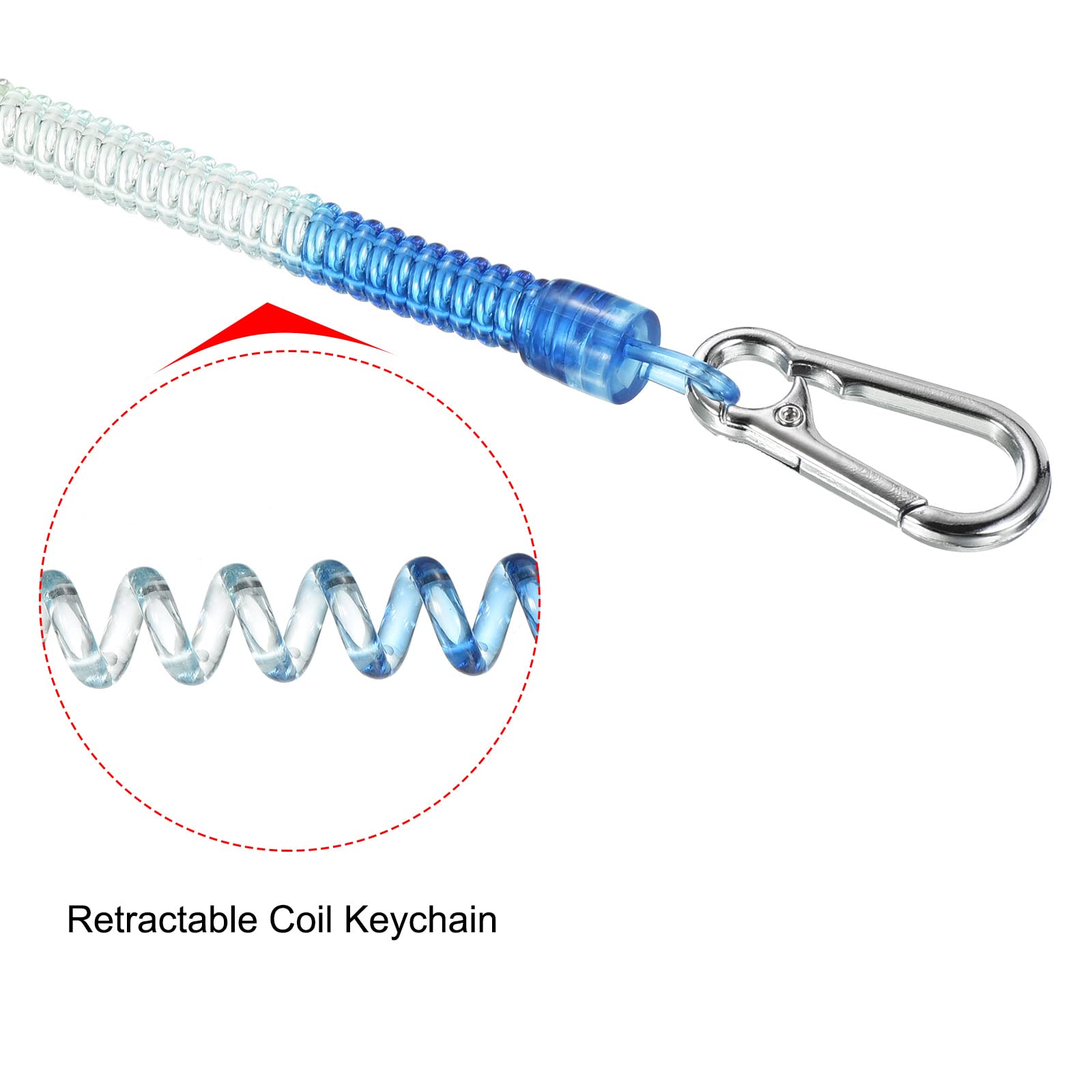 PATIKIL Retractable Coil Spring Keychain Clasp with Big Key Ring 260mm ...