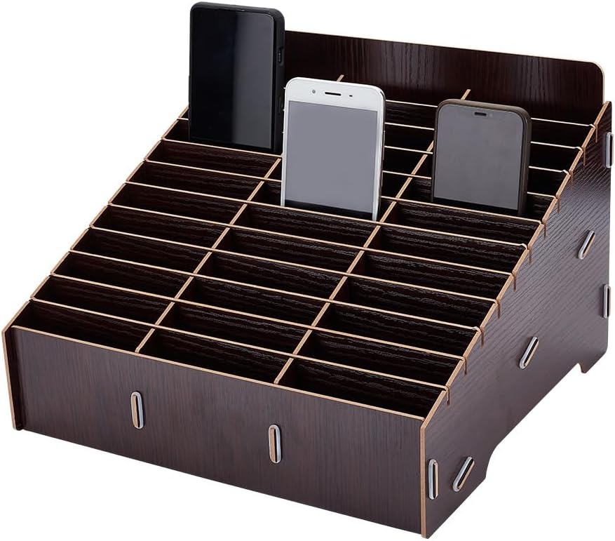 BENECREAT 36-Grid Wooden Cell Phone Storage Box, Mobile Phone Holder ...