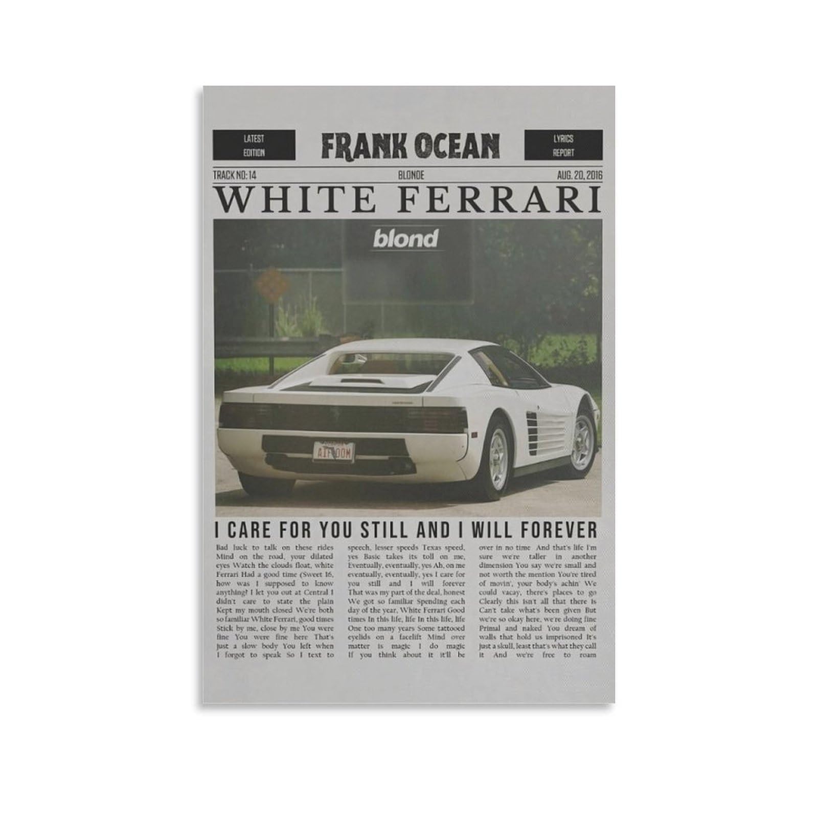 Amazon.com: VTYRTOWN Frank Ocean White Ferrari Canvas Poster Wall ...
