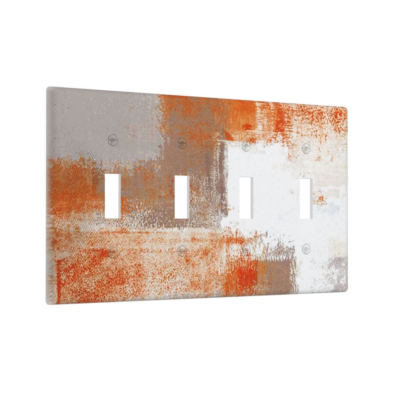 Orange Gray Abstract 4 Gang Light Switch Cover Decorative Quad Toggle ...