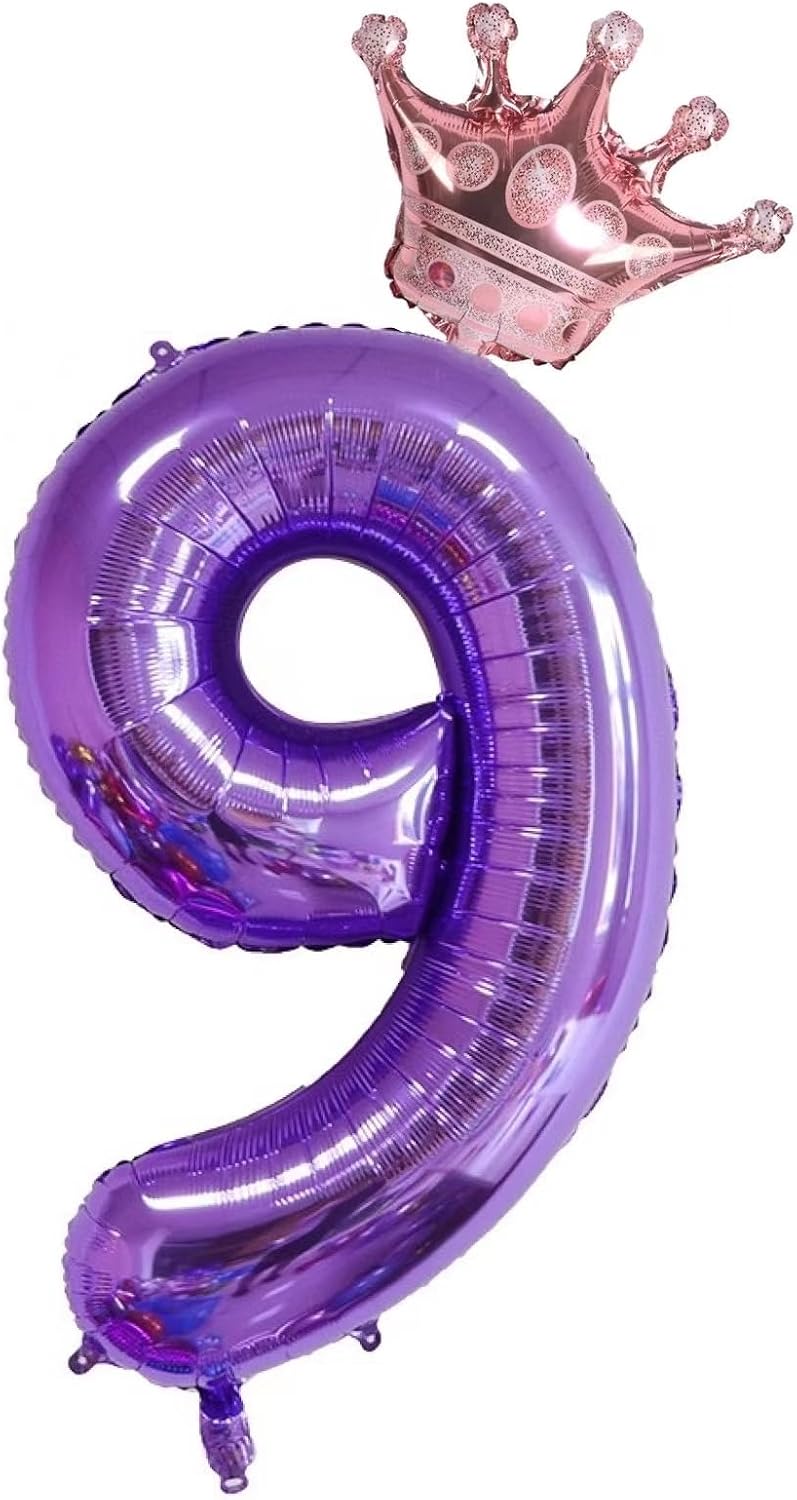 Amazon.com: 40-Inch Purple Number 9 Balloons With Crown, 9th Birthday ...