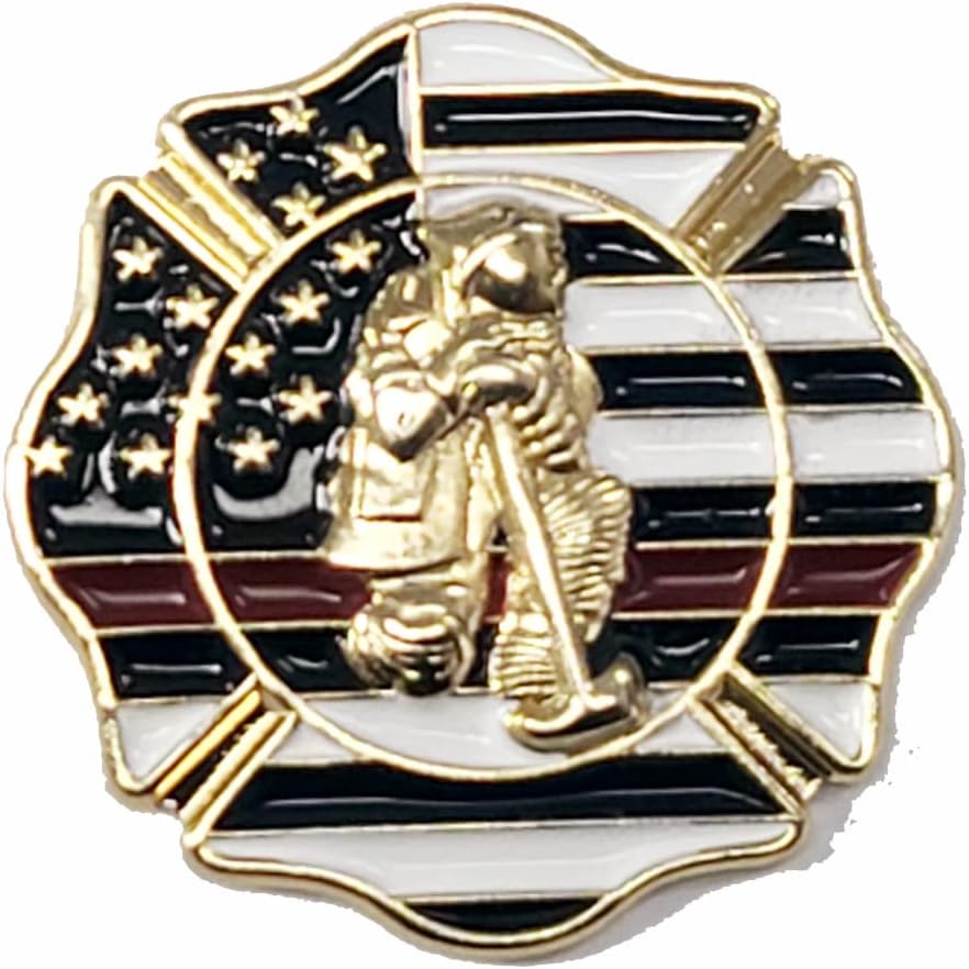 Amazon.com: US Flag Firefighter Kneeling Red Line Memorial Lapel Pin ...