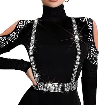 BODIY Women Black Leather Harness Belt Fashion Crystal Waist Harness ...