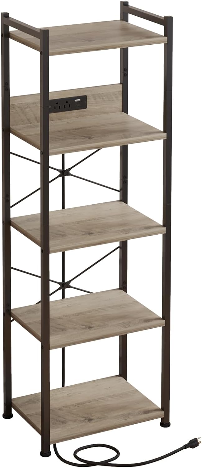Amazon.com: ZIWEI STAR 5 Tier Bookcase with Charging Station, Small ...