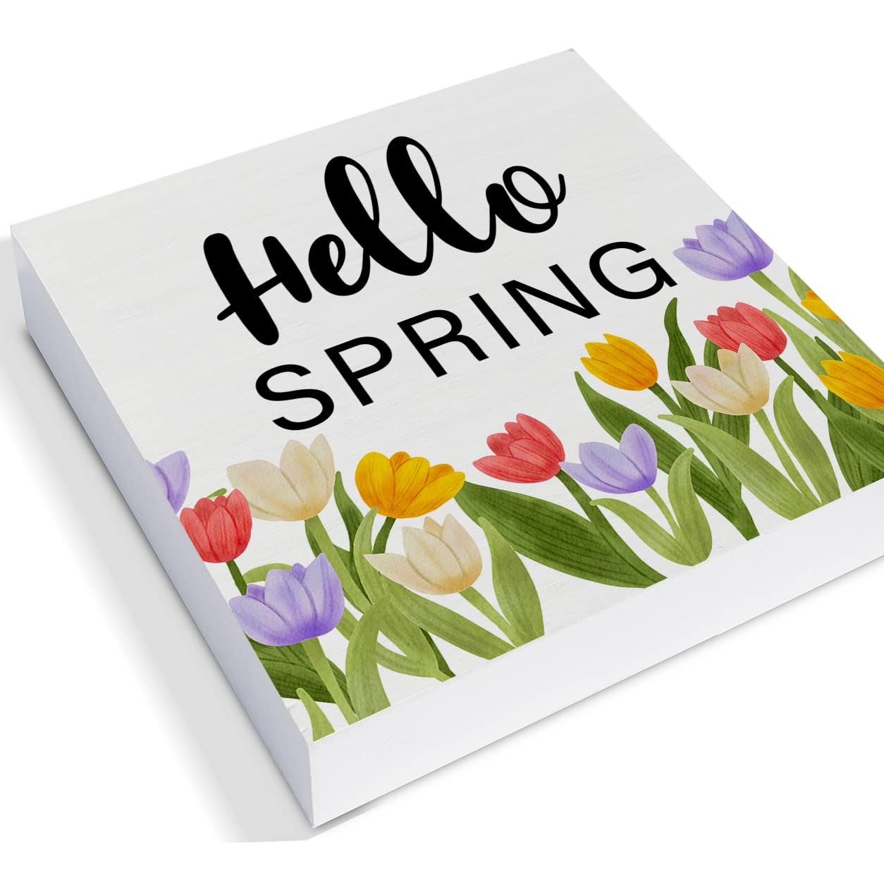 Snapklik.com : Floral Tulips Hello Spring Wooden Box Sign Farmhouse ...