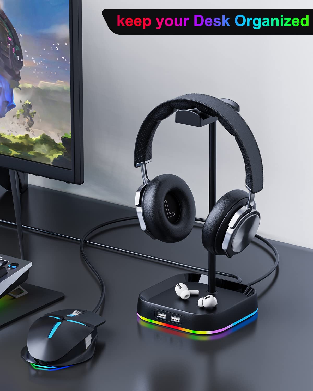 COSDIG RGB Gaming Headphone Stand for Desk,Headset Stand,Headphone ...