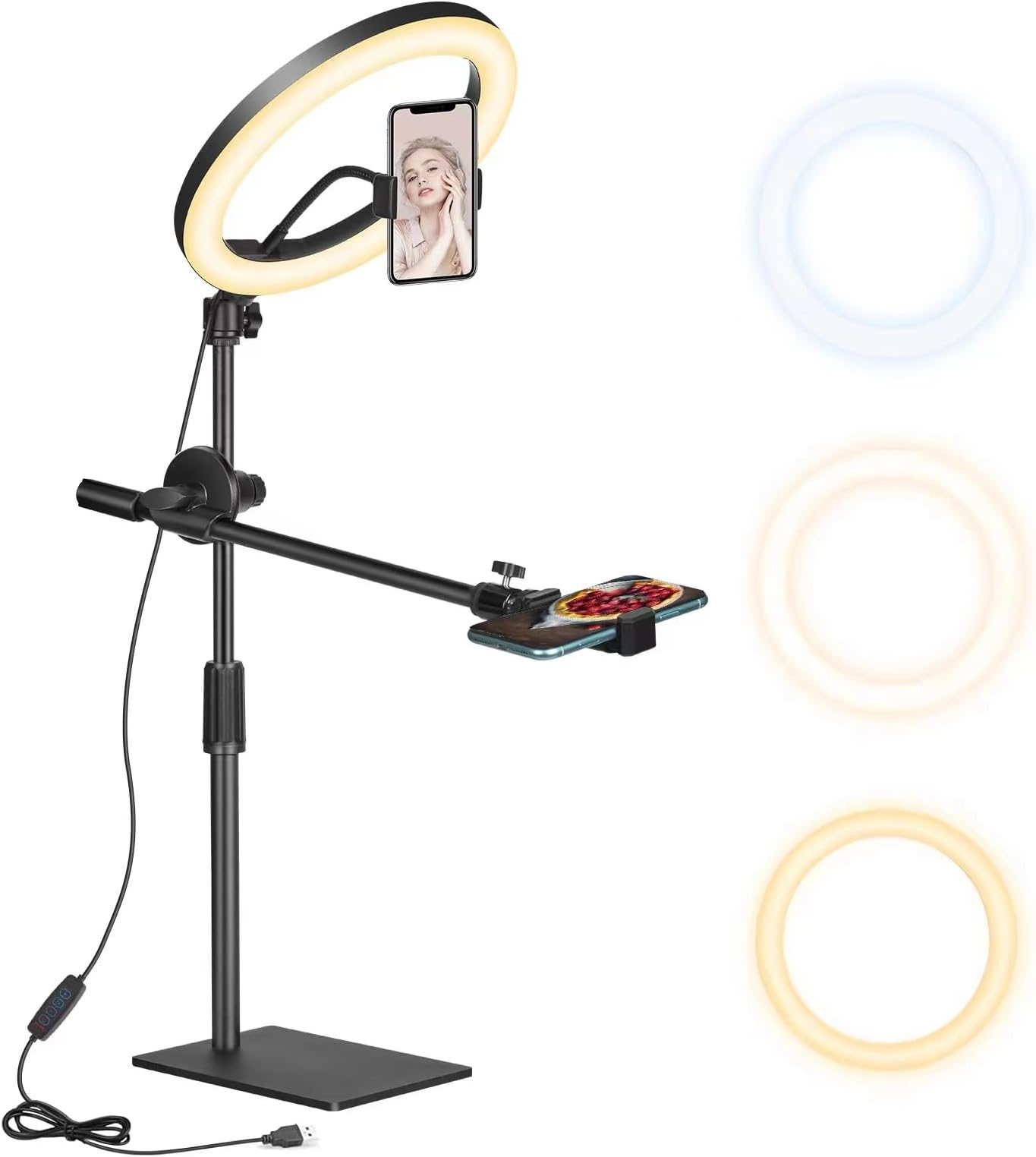 Ring Light with Stand and Phone Holder, Overhead Selfie Ring Light for ...