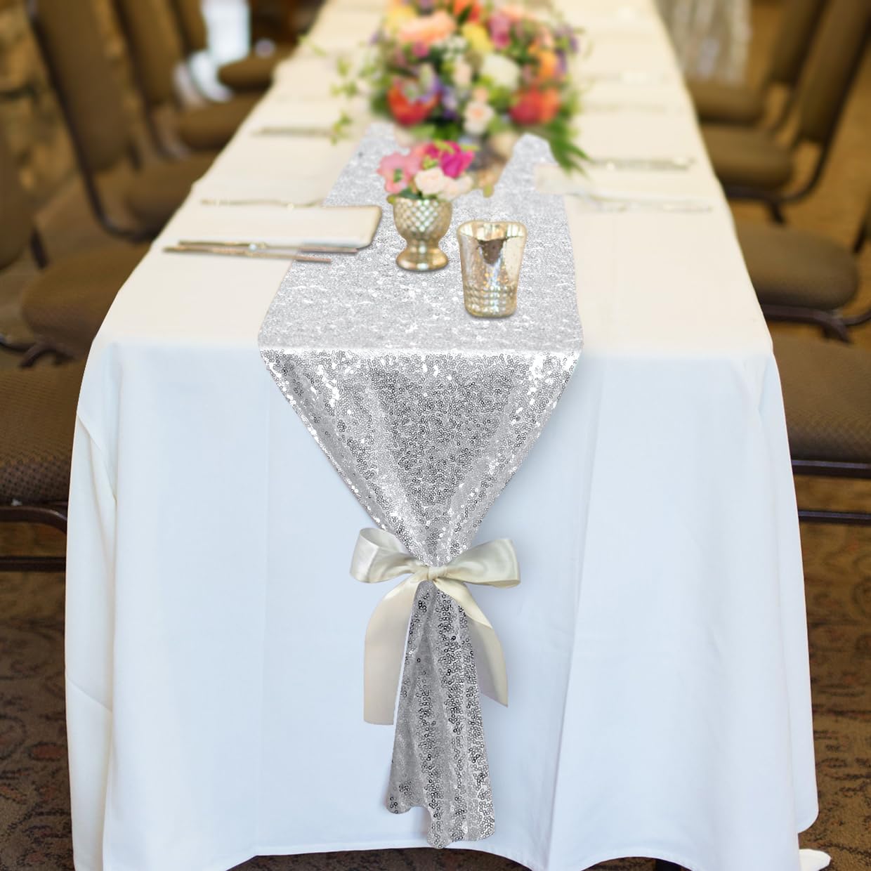 Amazon.com: ShinyBeauty Silver Sequin Table Runner 12x72 2pcs Glitter ...