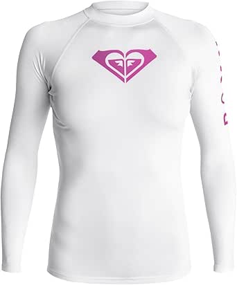 Roxy Women's Whole Hearted Long Sleeve Rash Guard, White/Pink, X-Large ...