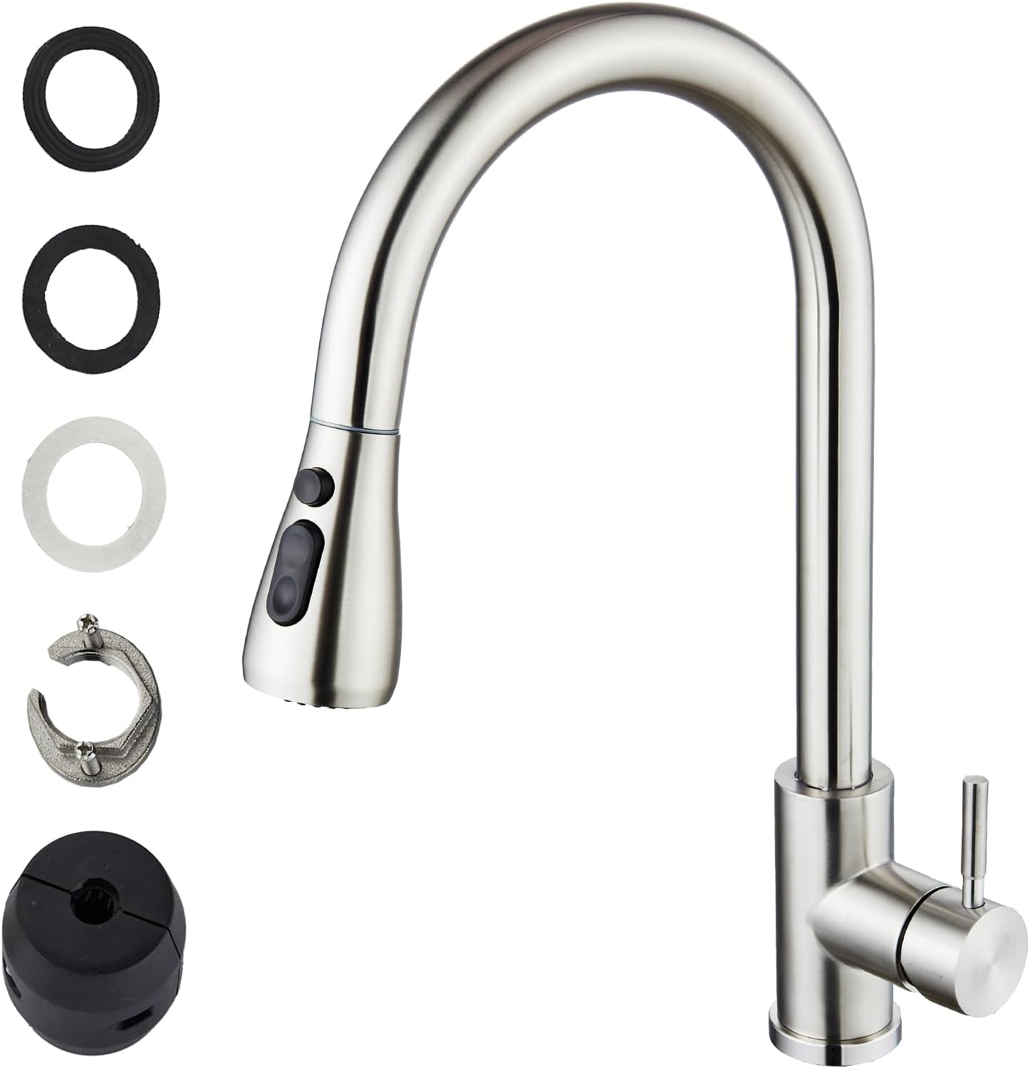Brushed Nickel Kitchen Faucet Single Hole, Single Handle Kitchen Faucet ...
