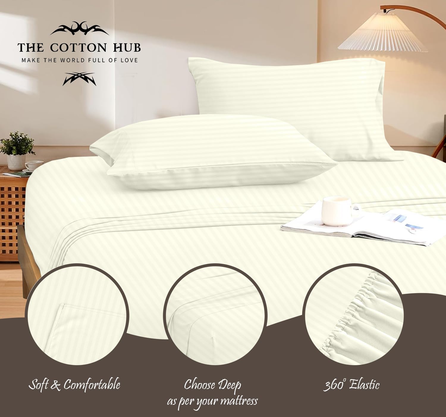 Luxury Cotton Bedding Set King Size 6-Piece Sheet Set - Luxurious 600 ...