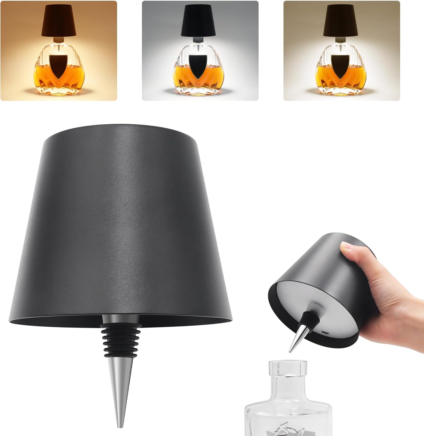 Wireless Bottle Lamp, Adjustable Brightness 3 Color Wine Bottle Light ...