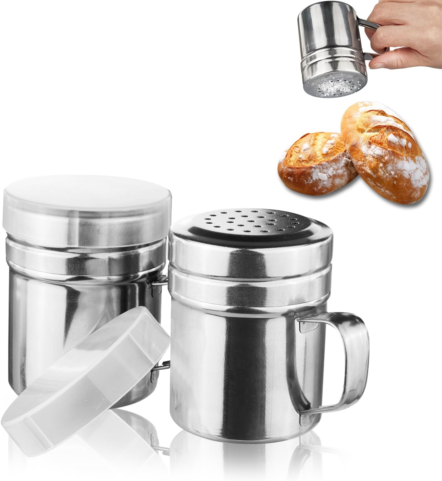 Amazon.com: 2 Pcs Powdered Sugar Shaker Duster with Handle, Stainless ...